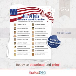 4th of July Printable Game, President Trivia Game, Fourth of July ...