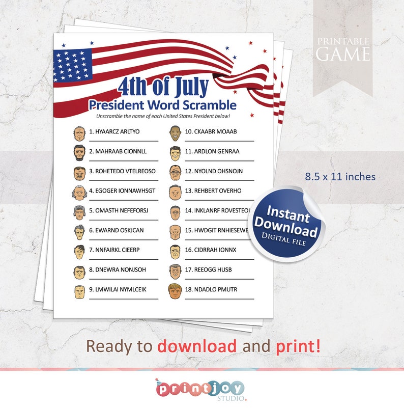 4th of July Printable Game, President Trivia Game, Fourth of July ...