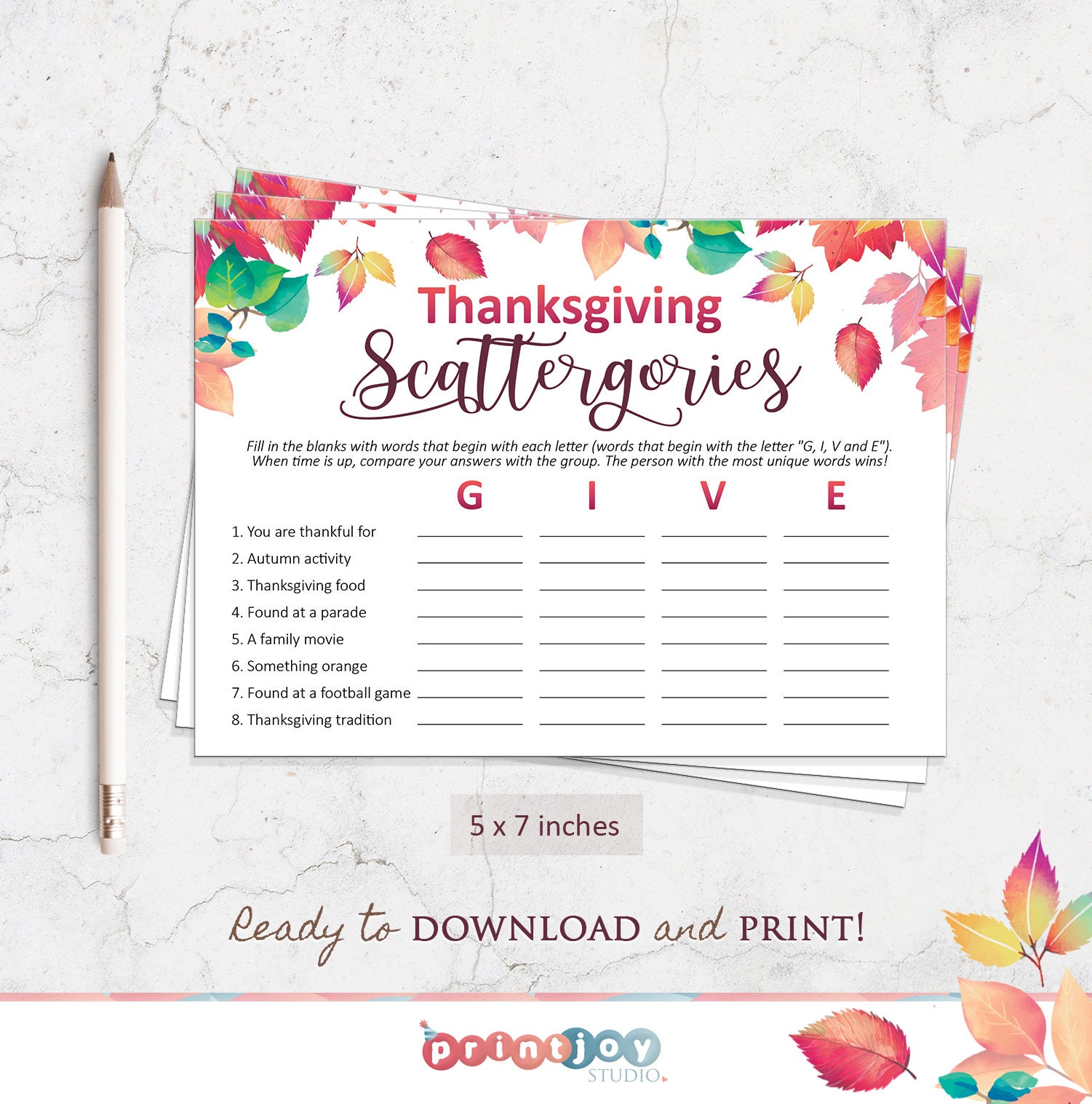 Thanksgiving Games, Printable Scattergories Game for Thanksgiving ...