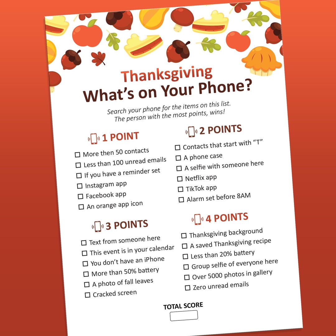 Thanksgiving What’s on Your Phone Game, Fun Thanksgiving Party Game for ...
