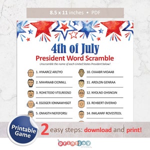 4th of July Printable Game, President Trivia Game, Fourth of July ...