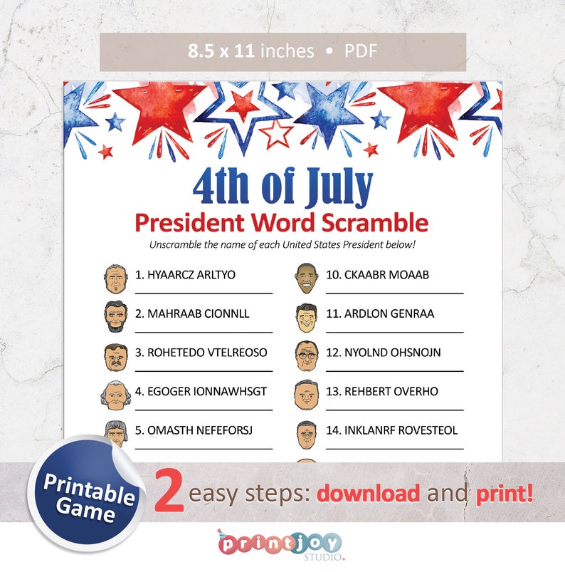 4th of July Printable Game President Trivia Game Fourth of - Etsy