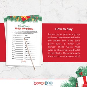 Finish My Phrase Christmas, Christmas Party Game, Christmas Finish That ...