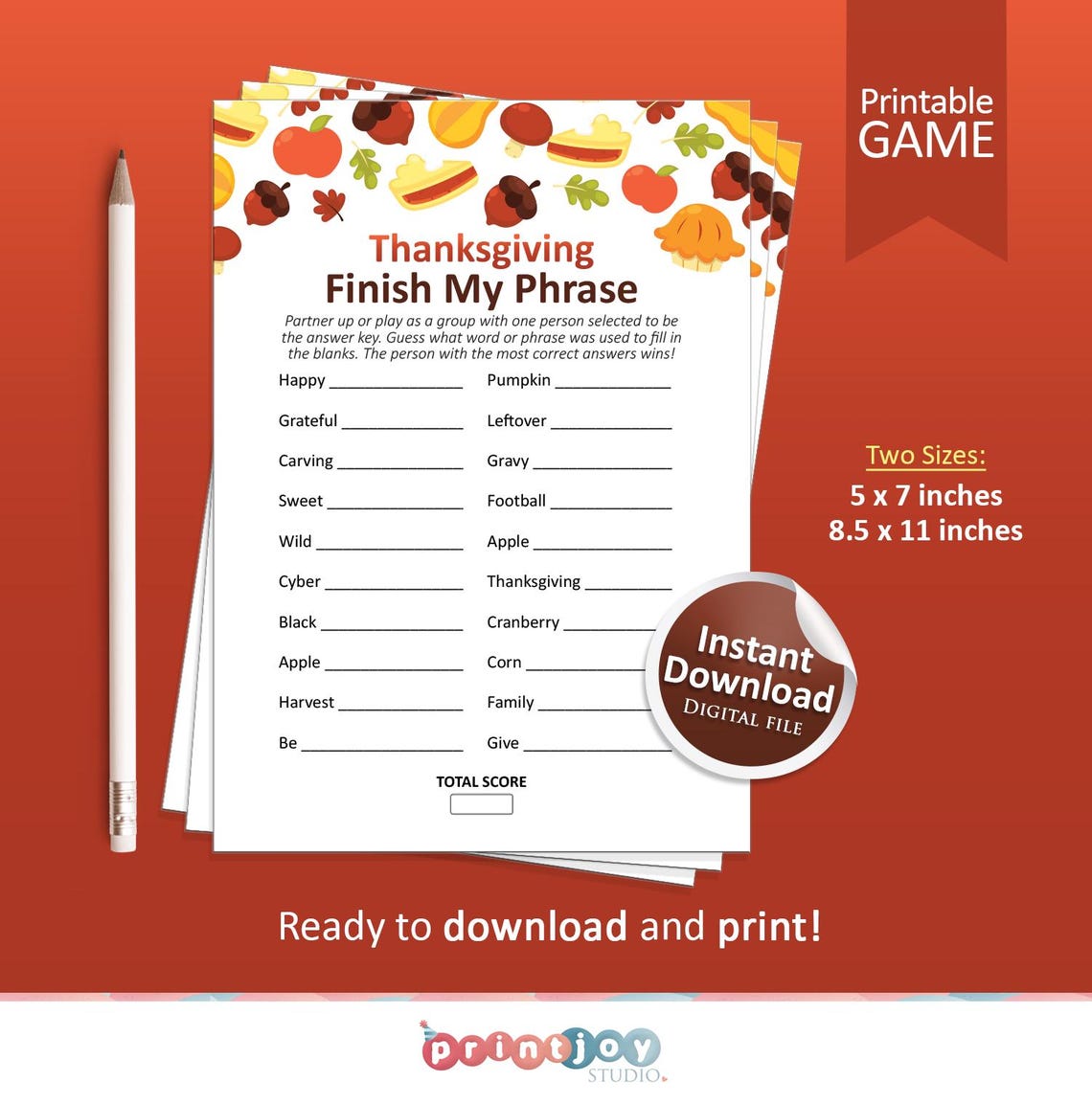 Thanksgiving Finish My Phrase Game, Family Thanksgiving Printable Game ...