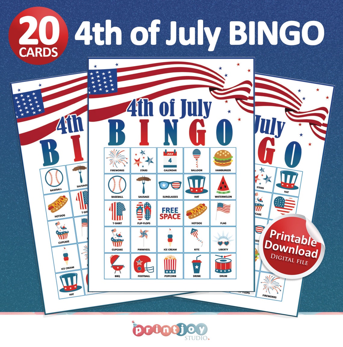 4th of July Bingo Game, 4th of July Printable, Family Games, Fourth of ...