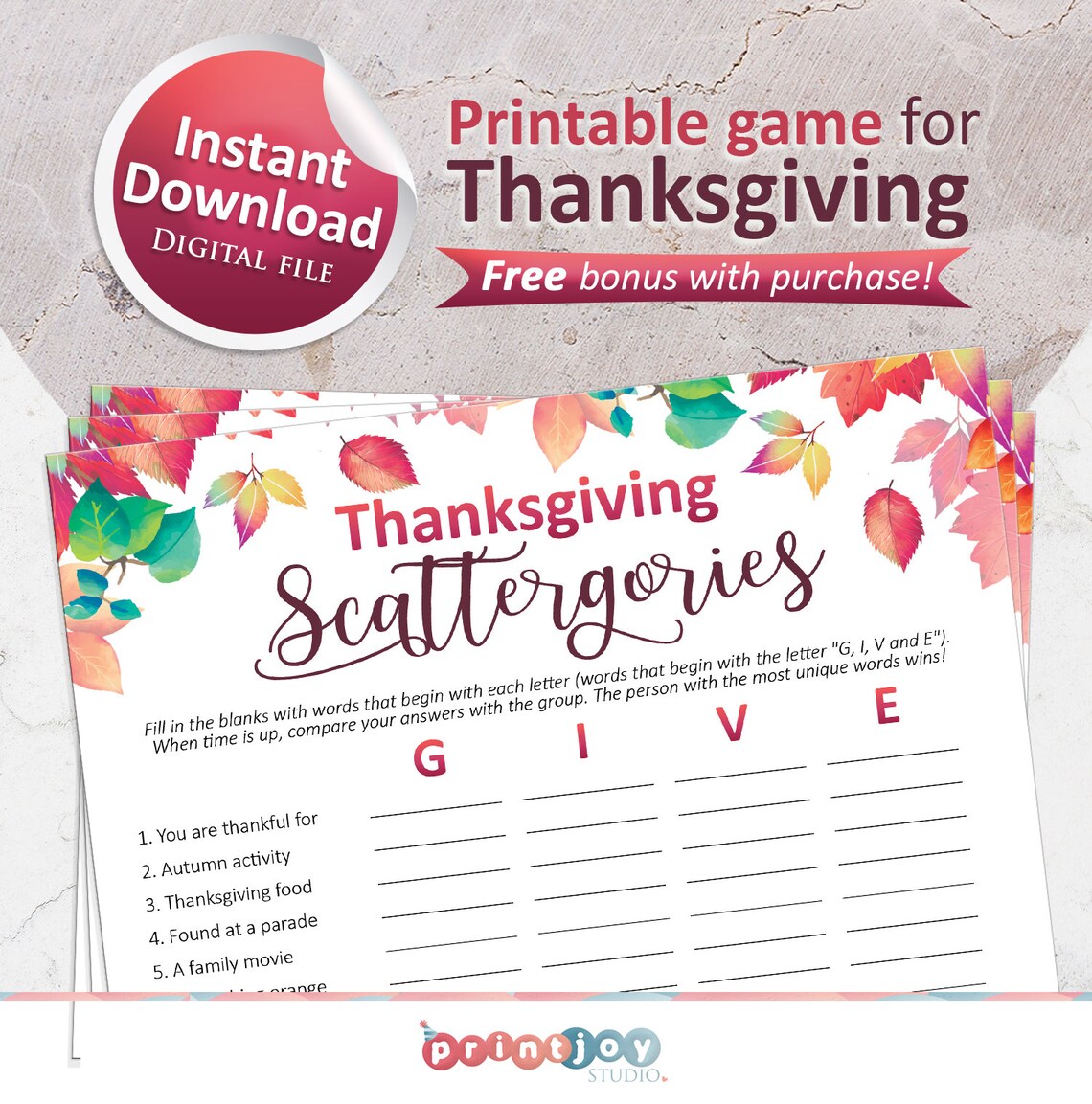 Thanksgiving Games Printable Scattergories Game for - Etsy