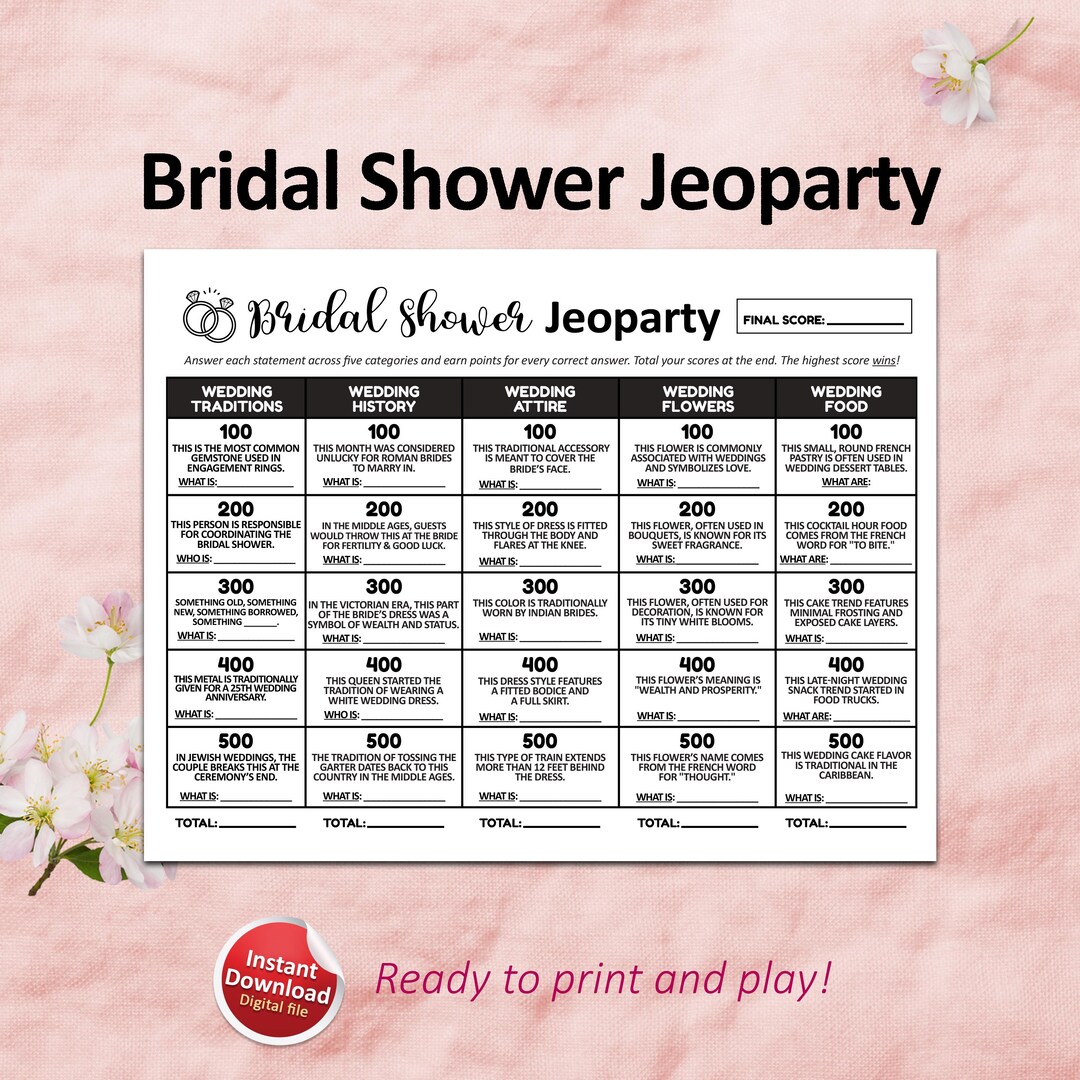 Bridal Shower Jeoparty, Bride Trivia, Bridal Shower Games, Bridal ...