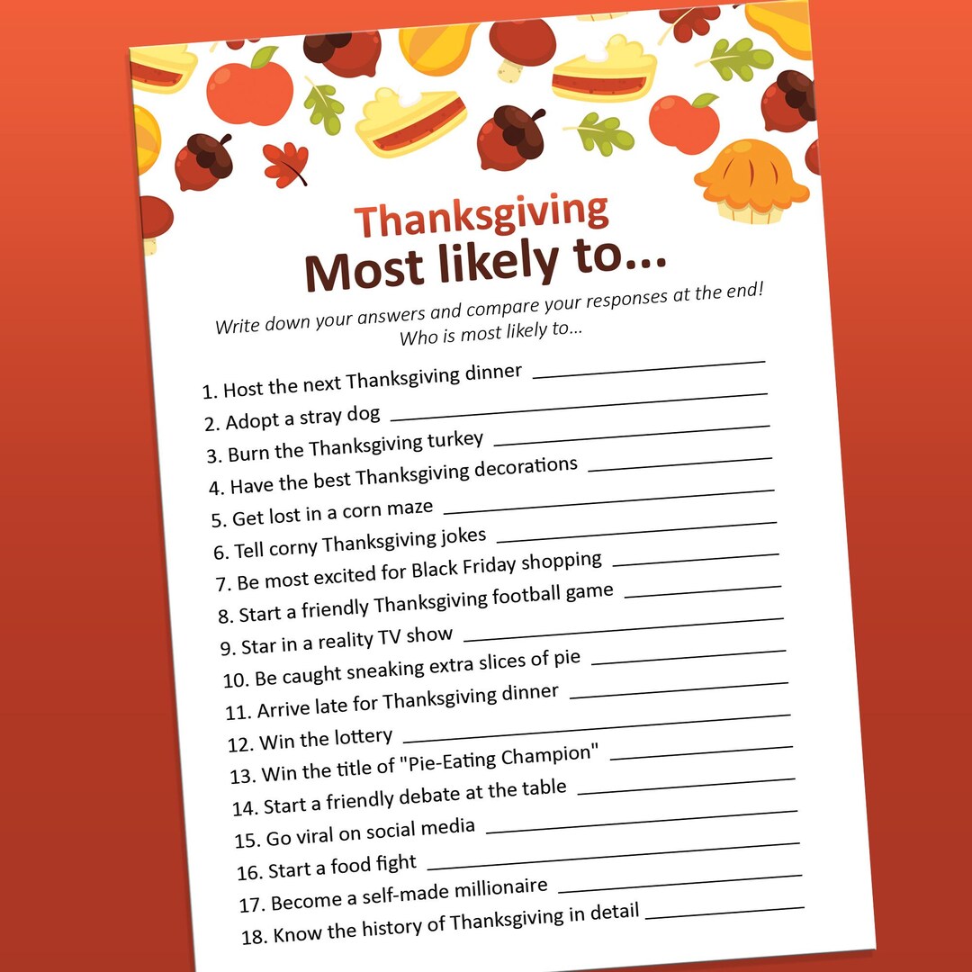 Printable Thanksgiving Party Games, Most Likely to Game, Family Games ...