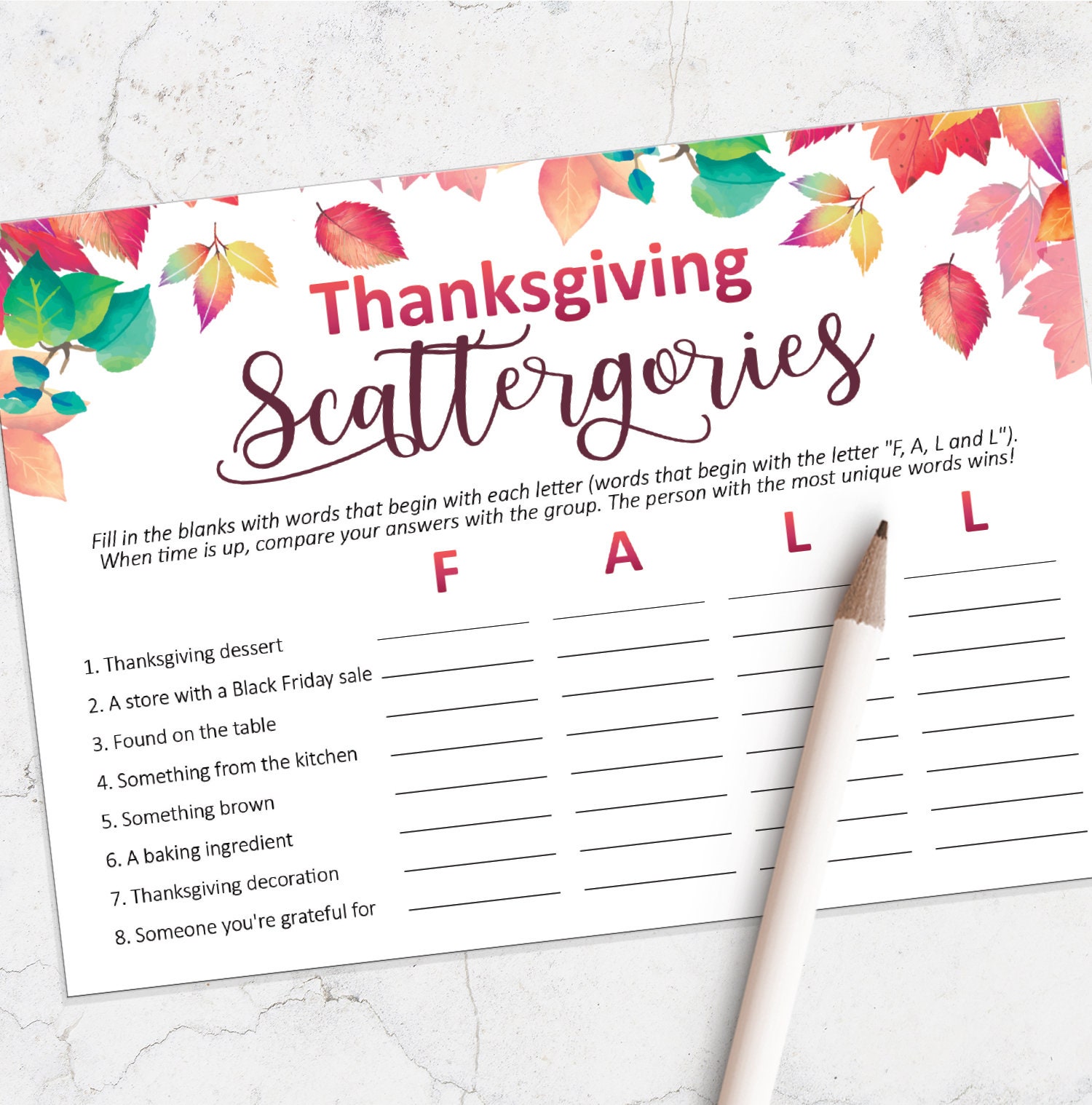 Thanksgiving Games, Printable Scattergories Game for Thanksgiving ...