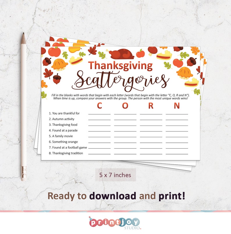 Thanksgiving Scattergories Game Bundle, Thanksgiving Games ...