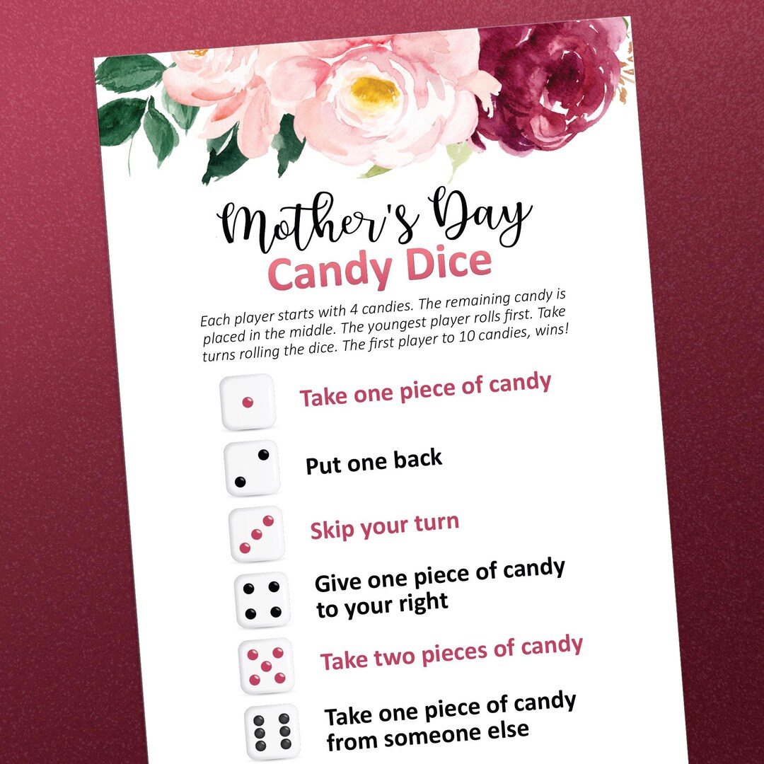 Mother’s Day Candy Dice Game, Candy Game, Printable Mother's Day Games ...