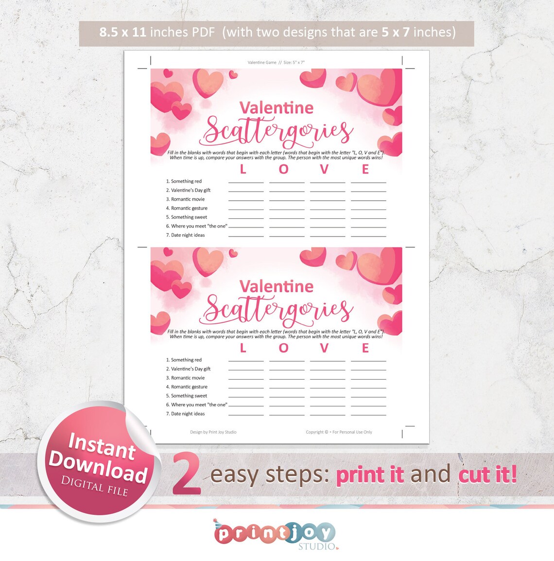 Valentine Scattergories Valentine Party Game Valentine | Etsy Canada