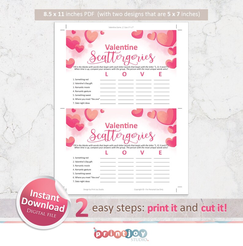 Valentine Scattergories Valentine Party Game Valentine - Etsy