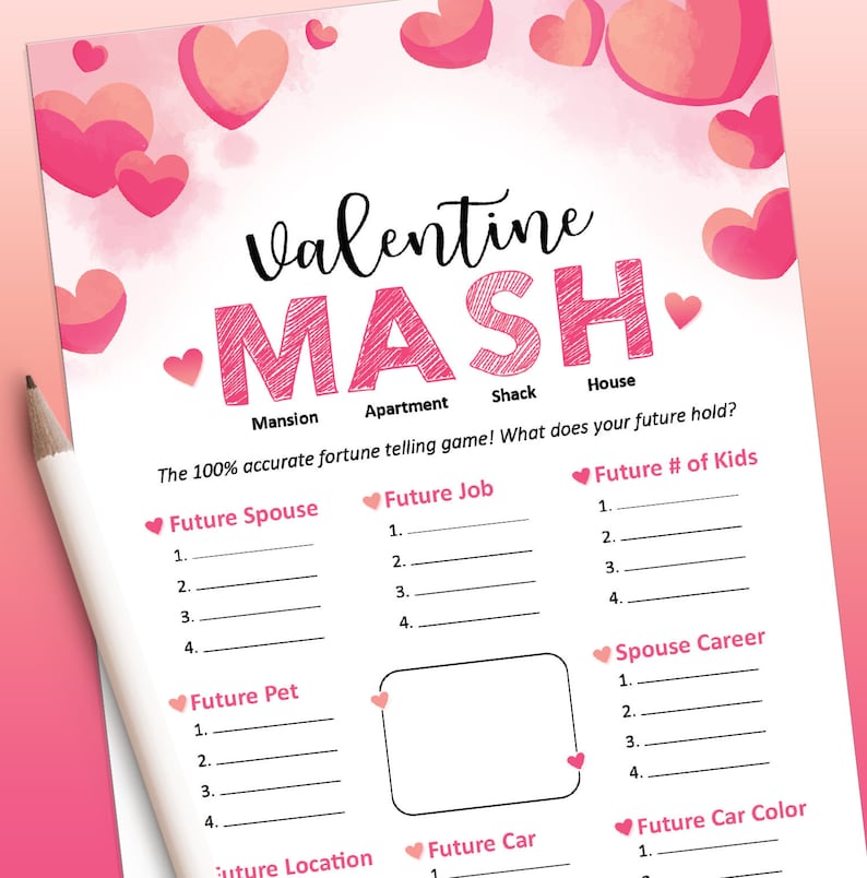 Valentines Day Games MASH Game Printable Valentines Games - Etsy
