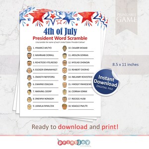 4th of July Printable Game, President Trivia Game, Fourth of July ...