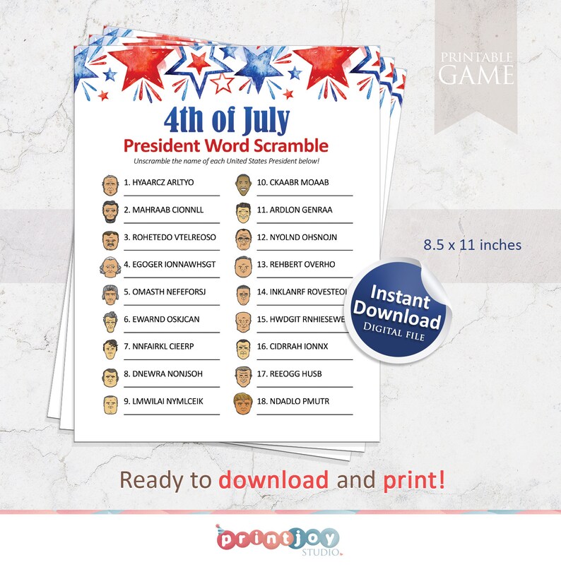 4th of July Printable Game President Trivia Game Fourth of - Etsy