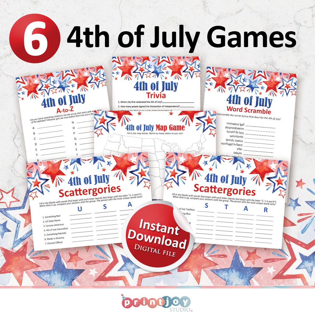 4th of July Printable Games Bundle, Fun Fourth of July Games for ...