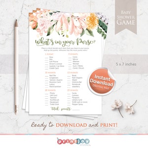 Baby Shower Games Printable, What's in Your Purse Game, Baby Girl ...