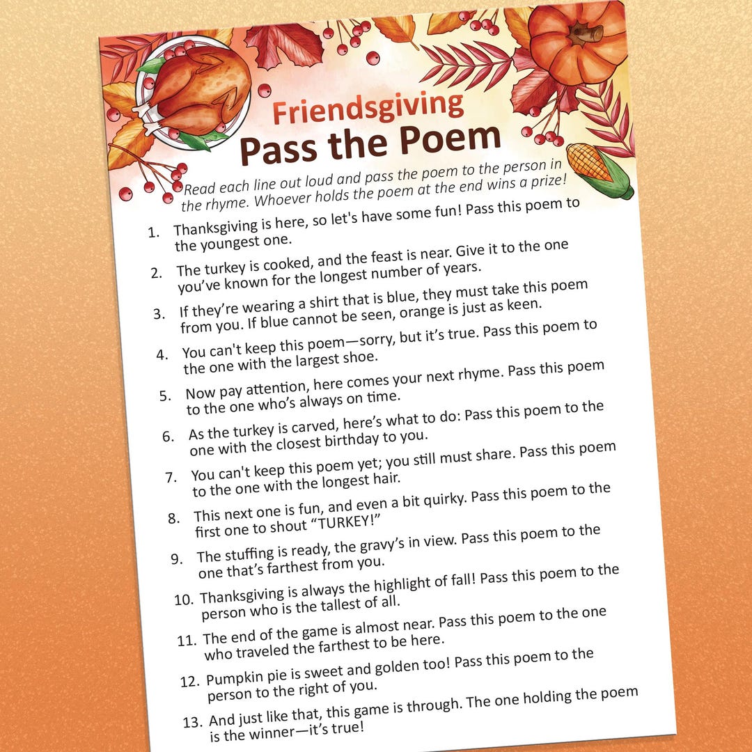 Pass the Poem, Friendsgiving Games, Pass the Prize, Pass the Gift Game ...