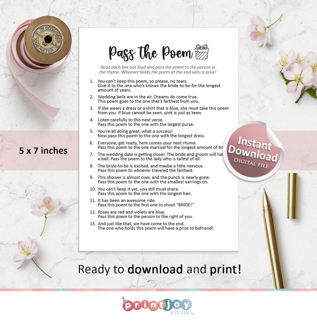 Pass the Poem Bridal Shower Game Pass the Gift Game - Etsy