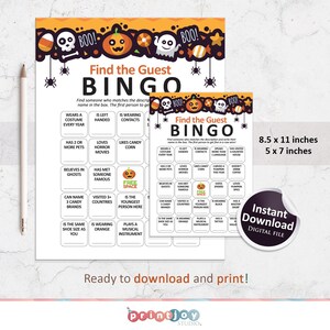 Halloween Printable Find the Guest Bingo, Halloween Games for Adults ...