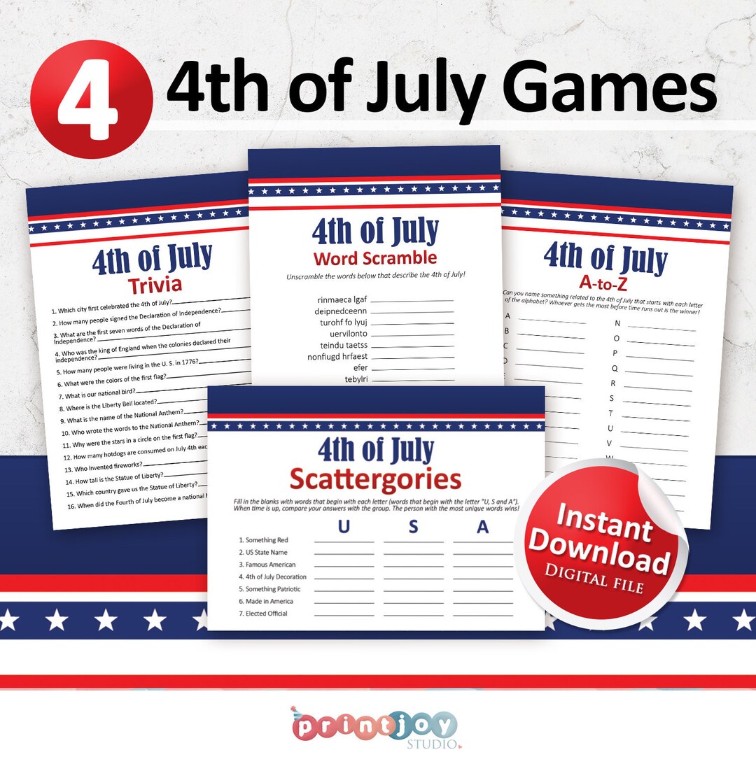 4th of July Printable Games Bundle, Fourth of July Party, Independence ...