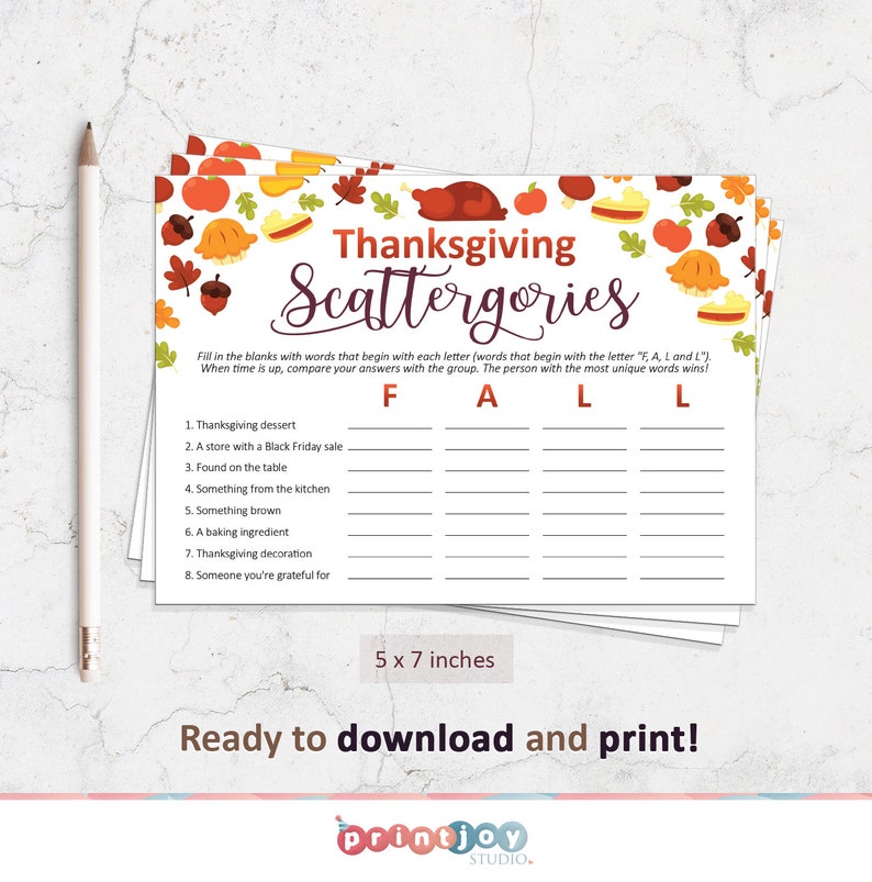 Thanksgiving Scattergories Game Bundle Thanksgiving Games - Etsy
