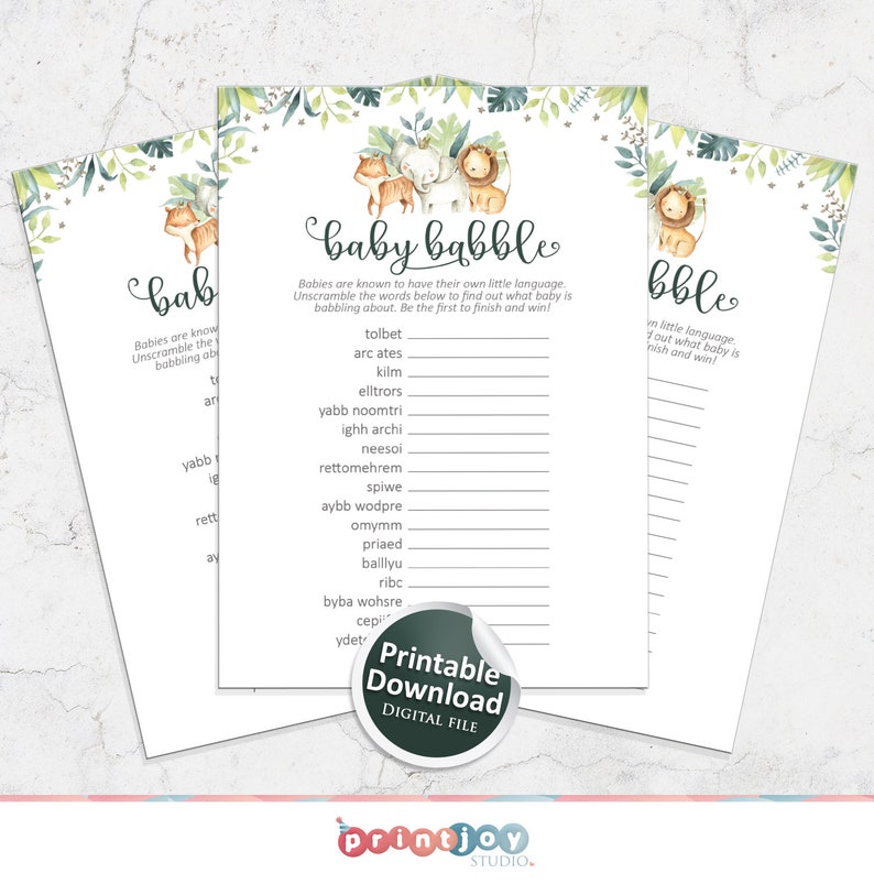 Baby Shower Word Scramble, Baby Shower Games, Safari Baby Shower, Baby ...