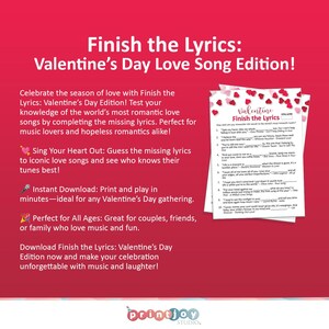 Valentines Finish the Lyrics, Valentines Games Printable, Valentines ...