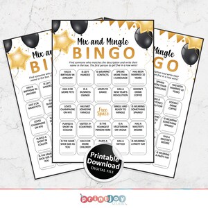 Mix and Mingle Bingo, New Year's Bingo, NYE Games, Find the Guest Game ...
