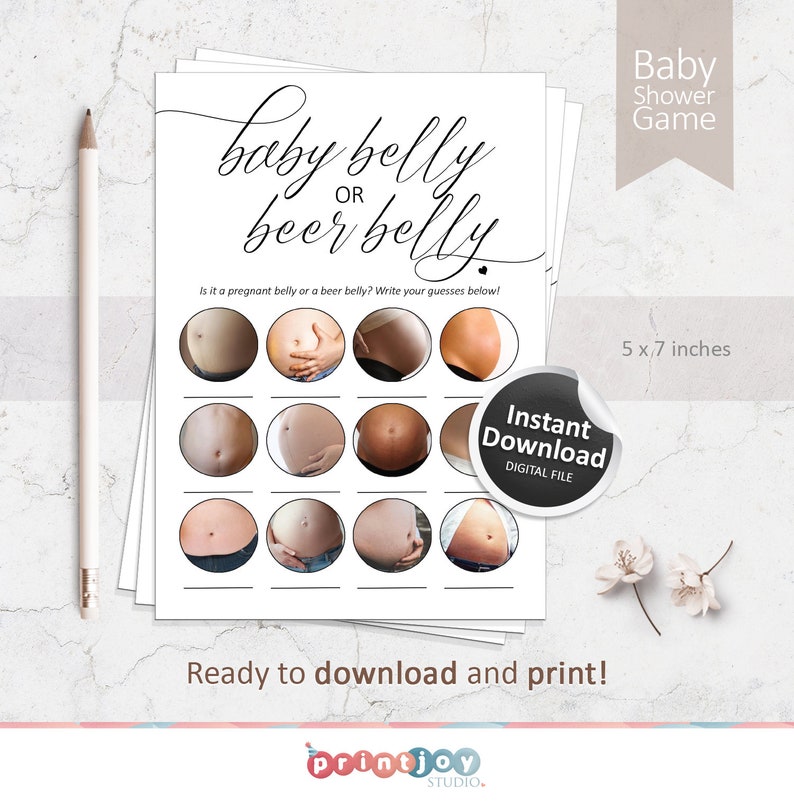 Baby Belly or Beer Belly Game, Funny Baby Shower Games, Baby Shower ...