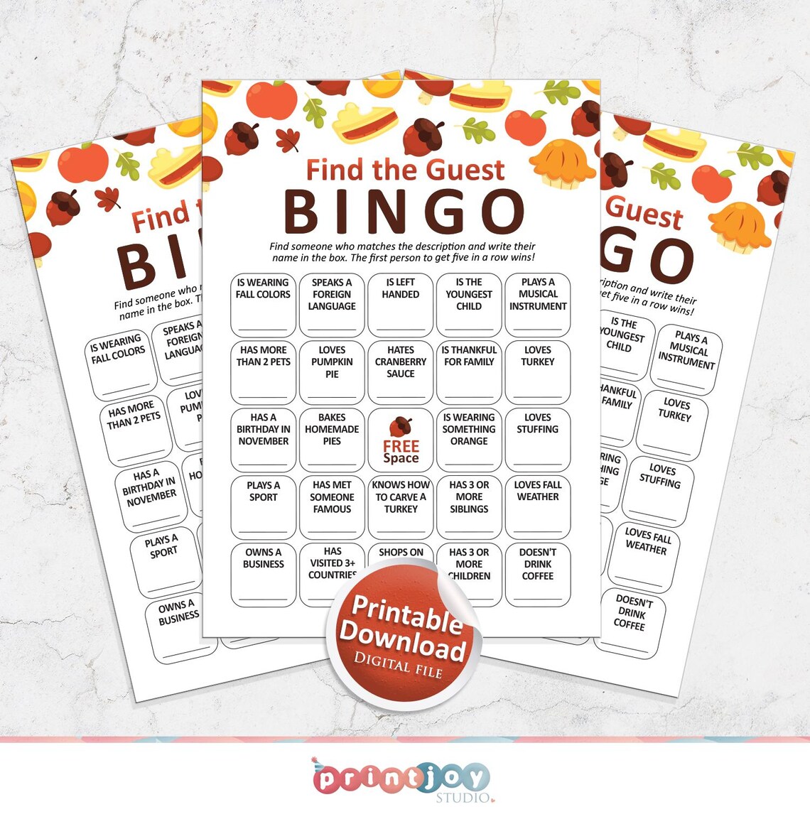 Thanksgiving Games Printable, Find the Guest Bingo, Party Games, Adult ...