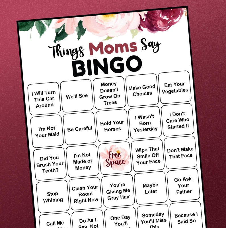 Things Moms Say Bingo, Mothers Day Bingo, Printable Bingo Game, Mothers ...