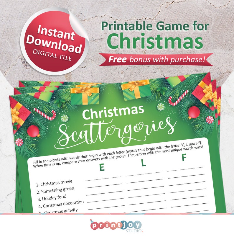 Printable Christmas Scattergories game Holiday party | Etsy