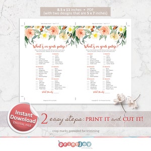 What's in Your Purse Game, Printable Baby Shower Games, Floral Baby ...