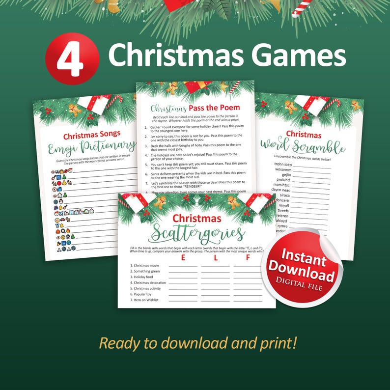 Printable Christmas Games Bundle, Christmas Party Games Package ...