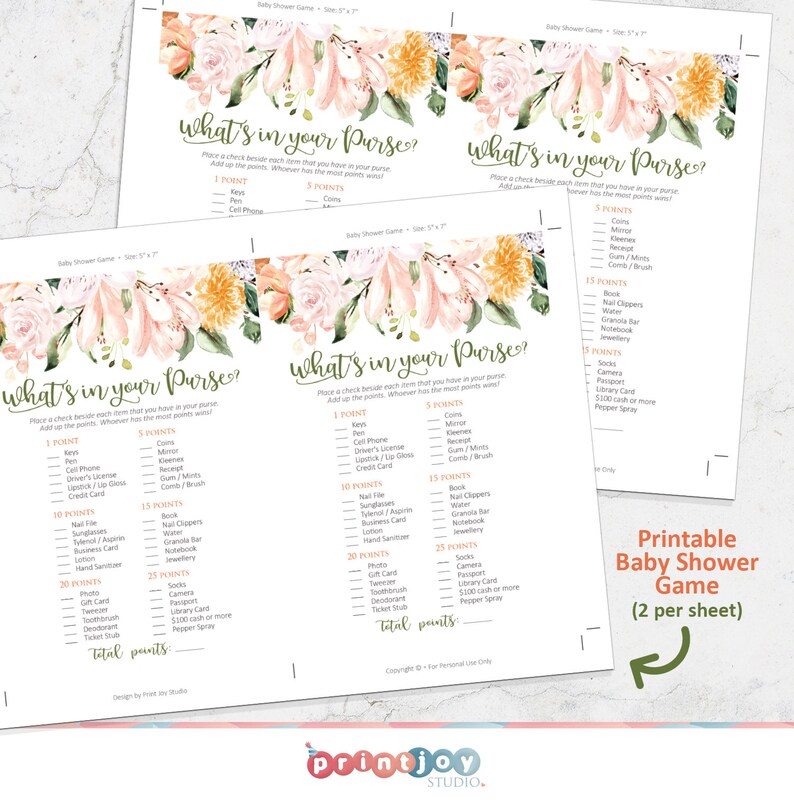 Baby Shower Games Printable What's in Your Purse Game - Etsy
