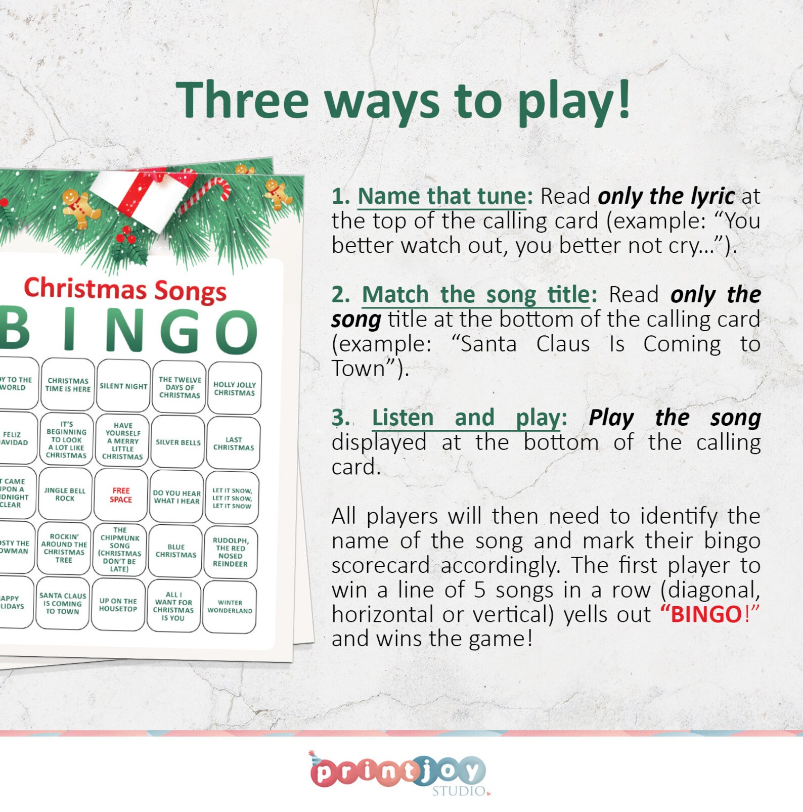 Christmas Song Bingo, PDF Christmas Bingo, Christmas Music Bingo ...