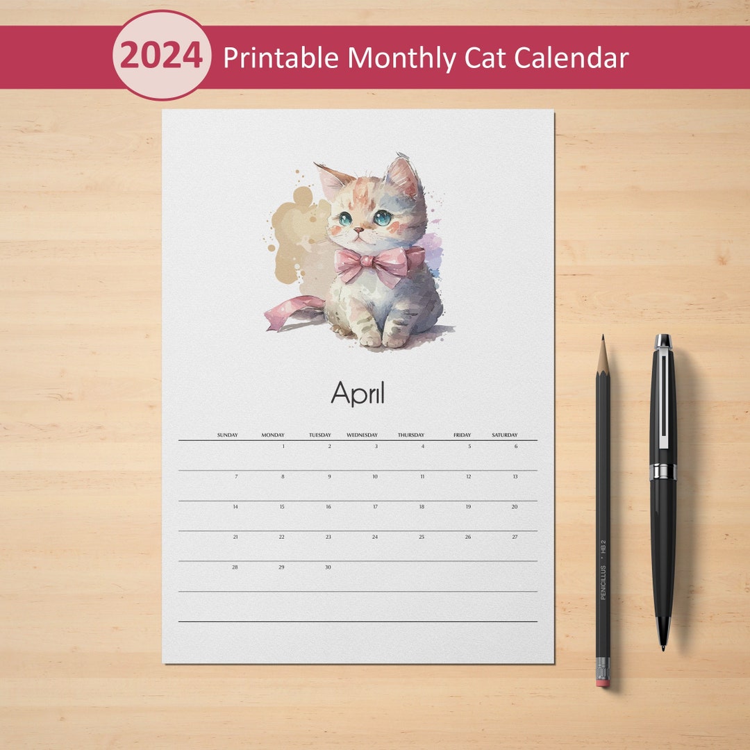 Cat Calendar 2024, Cat Calendar Printable, 2024 Calendar, Cat Gifts ...