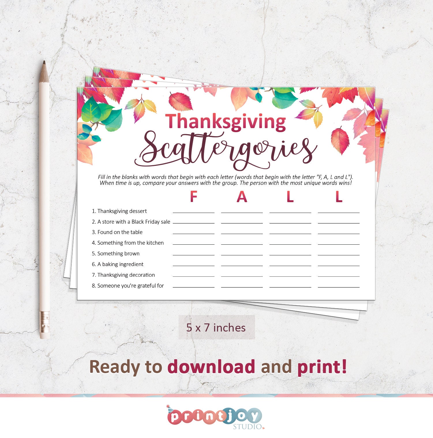 Thanksgiving Games Printable Scattergories Game for - Etsy