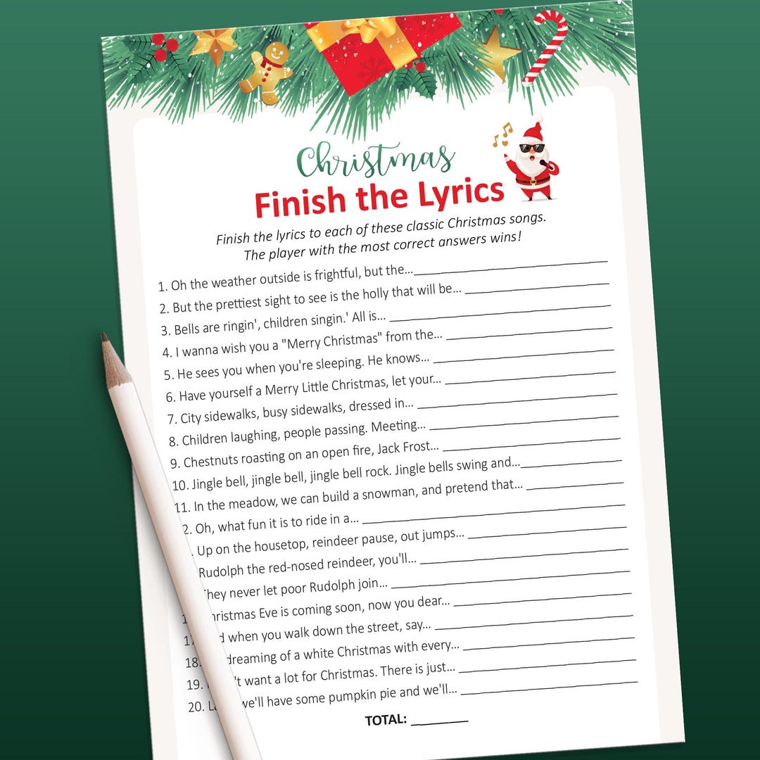 Finish the Lyrics Christmas Game, Christmas Song Game, Christmas Party ...