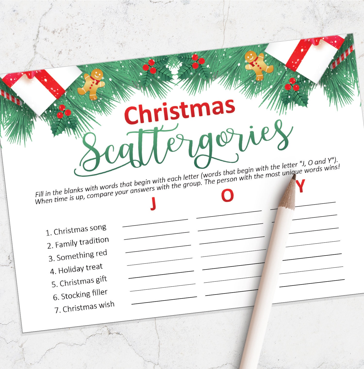 Printable Christmas Scattergories Game, Holiday Party, Christmas Party ...