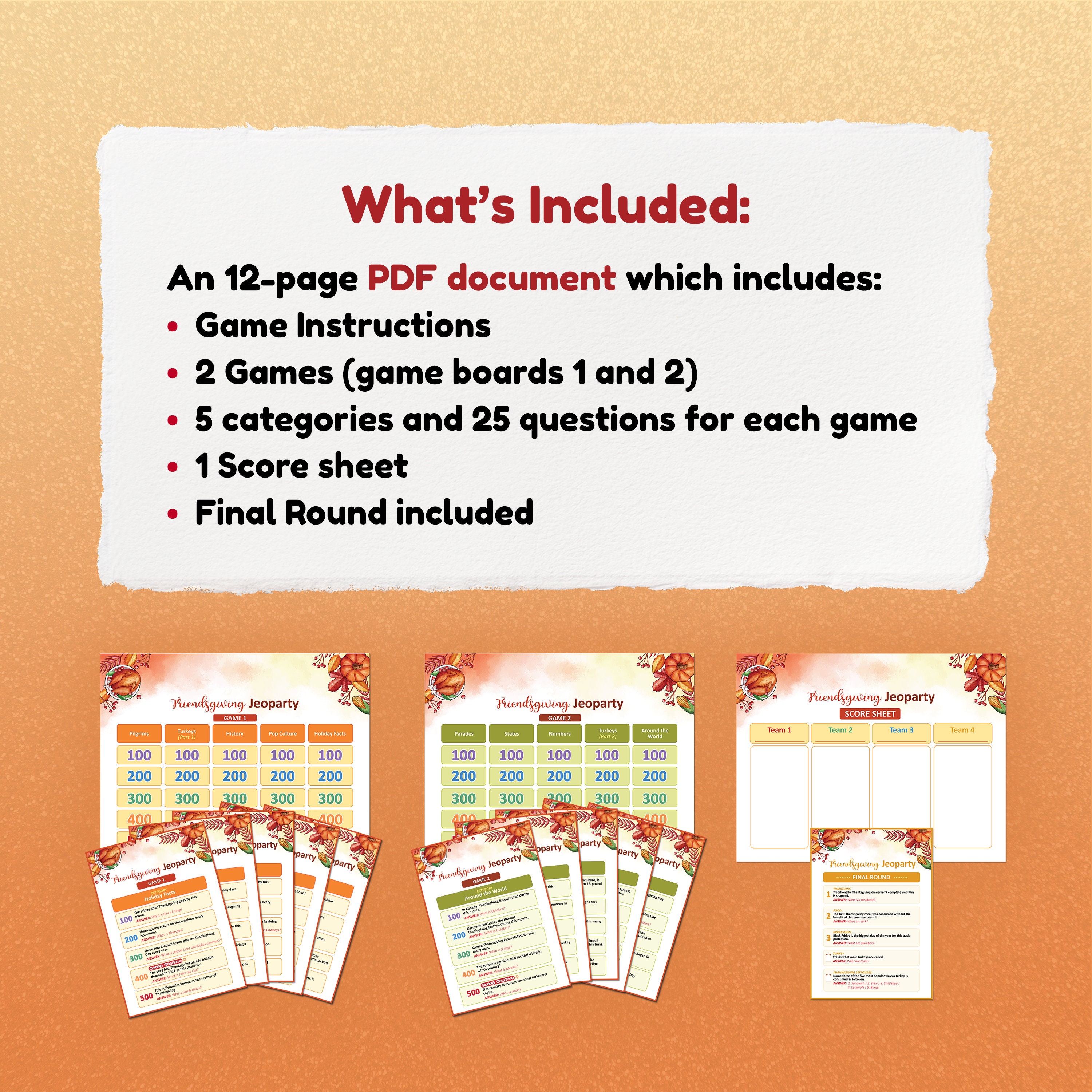 Friendsgiving Games, Friendsgiving Trivia, Thanksgiving Jeoparty, Games ...