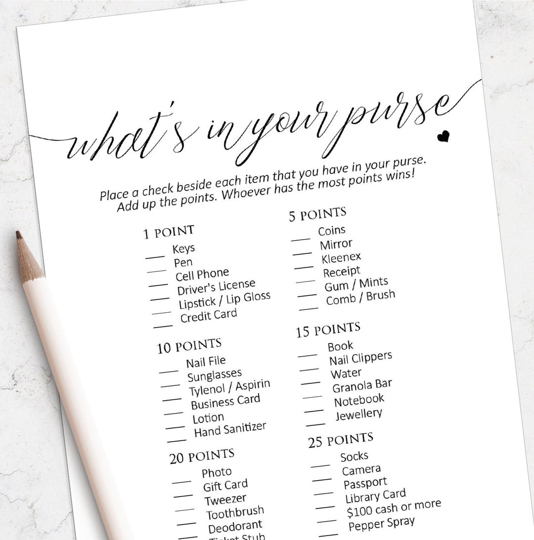Baby Shower Games, What's in Your Purse Game, Minimalist Baby Shower ...