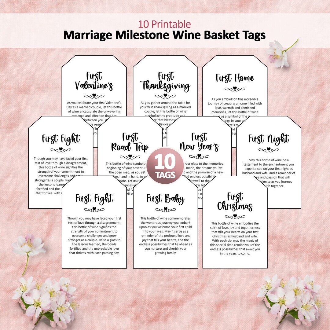 Marriage Milestone Wine Labels, Printable Gift Tags, Marriage Milestone ...