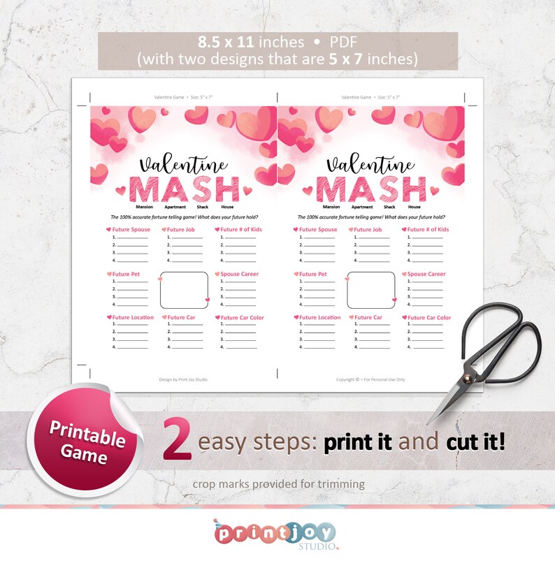 Valentines Day Games MASH Game Printable Valentines Games | Etsy