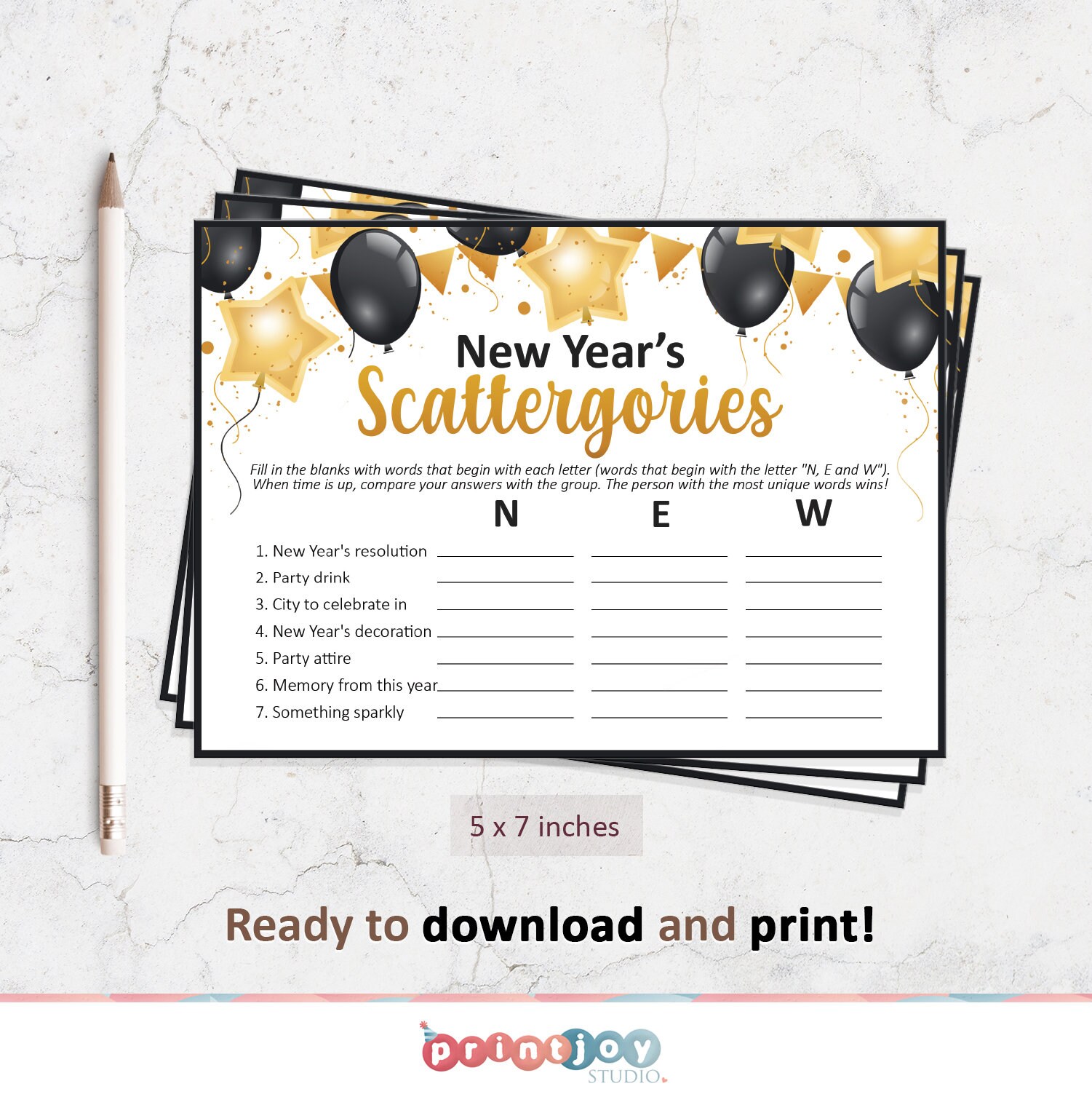 New Years Eve Games, Scattergories Game for New Years Party, New Years ...