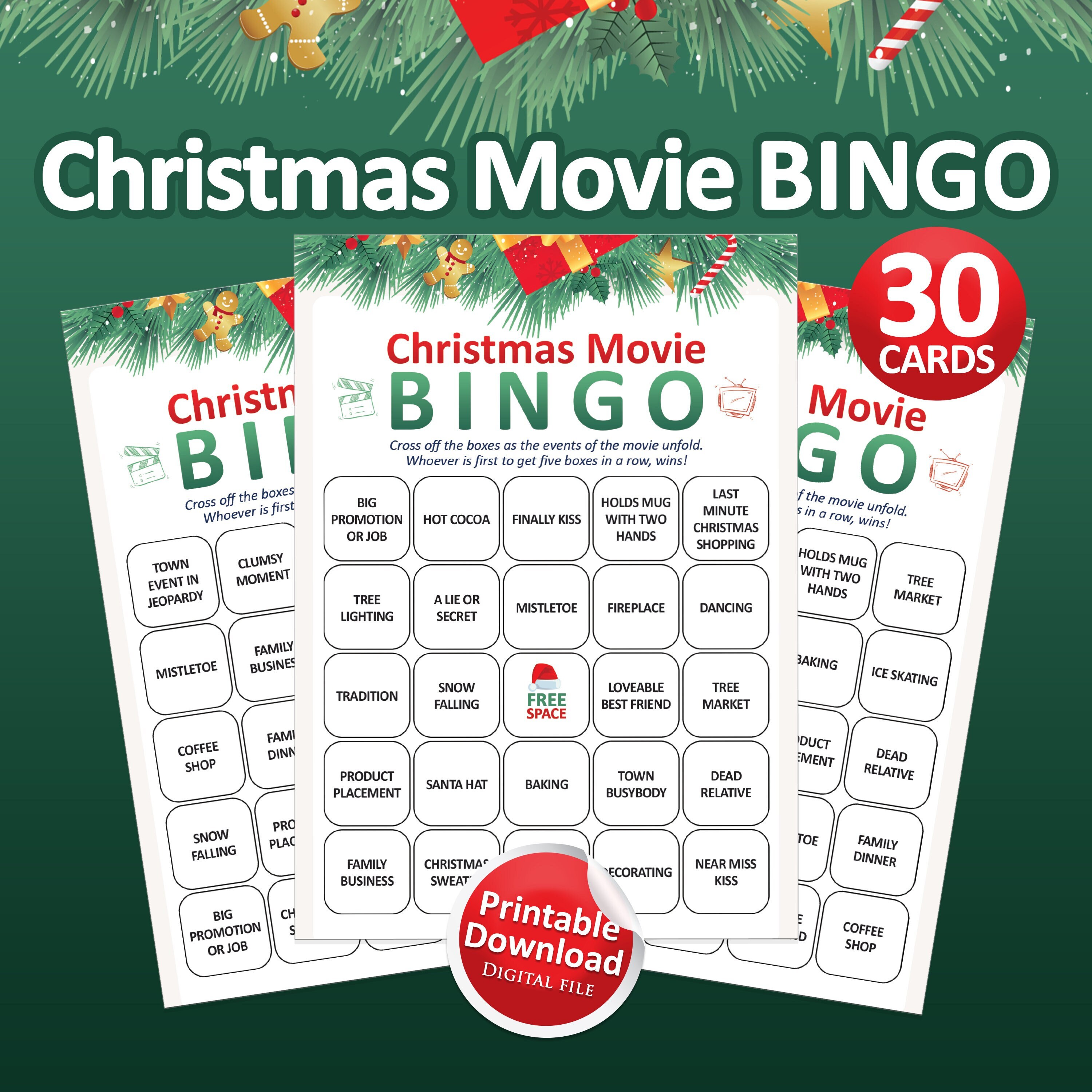 Christmas Movie Bingo Christmas Bingo Hallmark Bingo PDF - Etsy