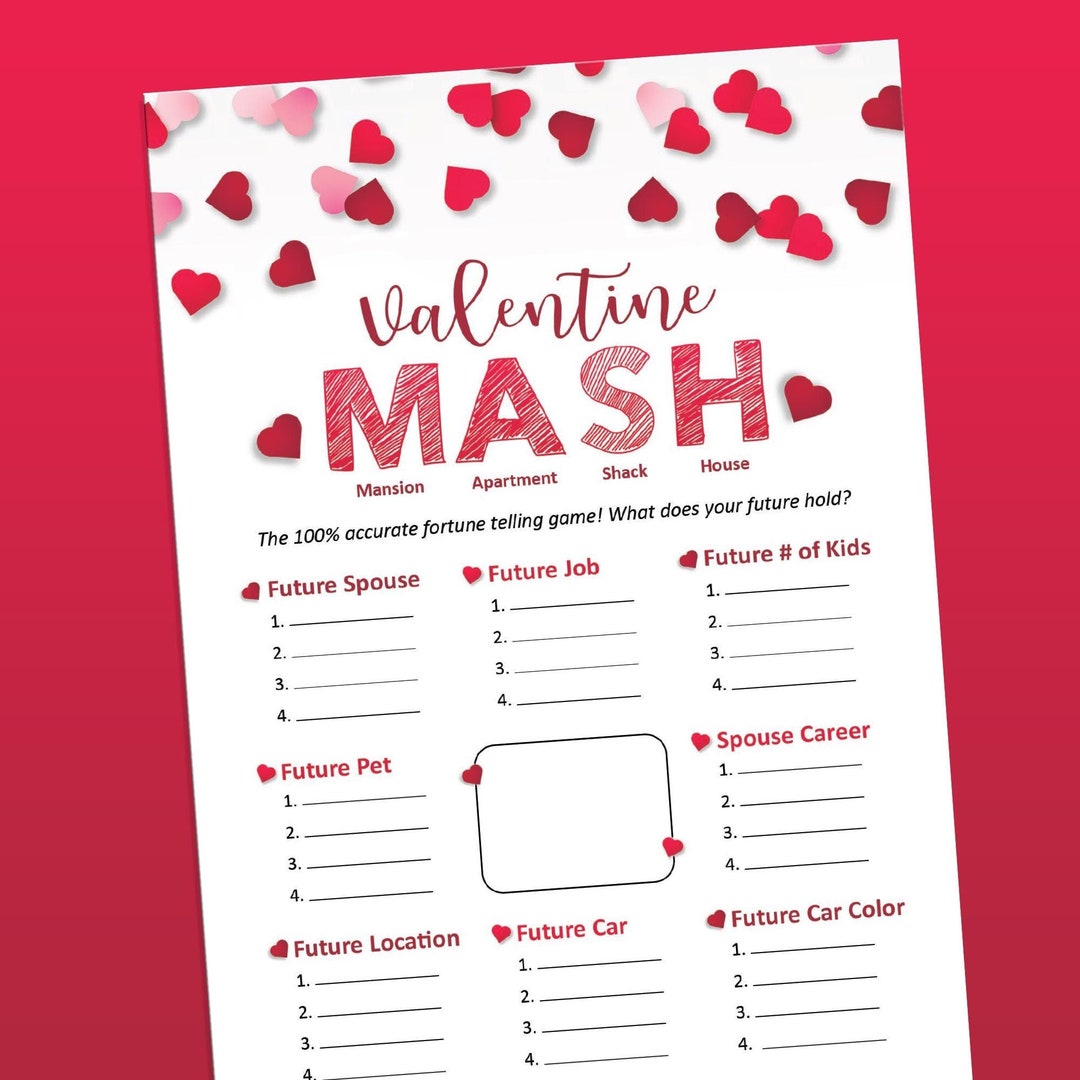 Valentine Party Game, MASH Game, Valentine Printable Games, Galentine's ...