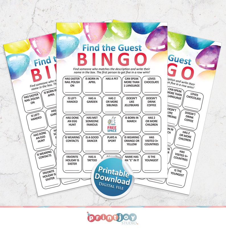 Find the Guest Bingo, Printable Easter Games, Find the Guest Game ...
